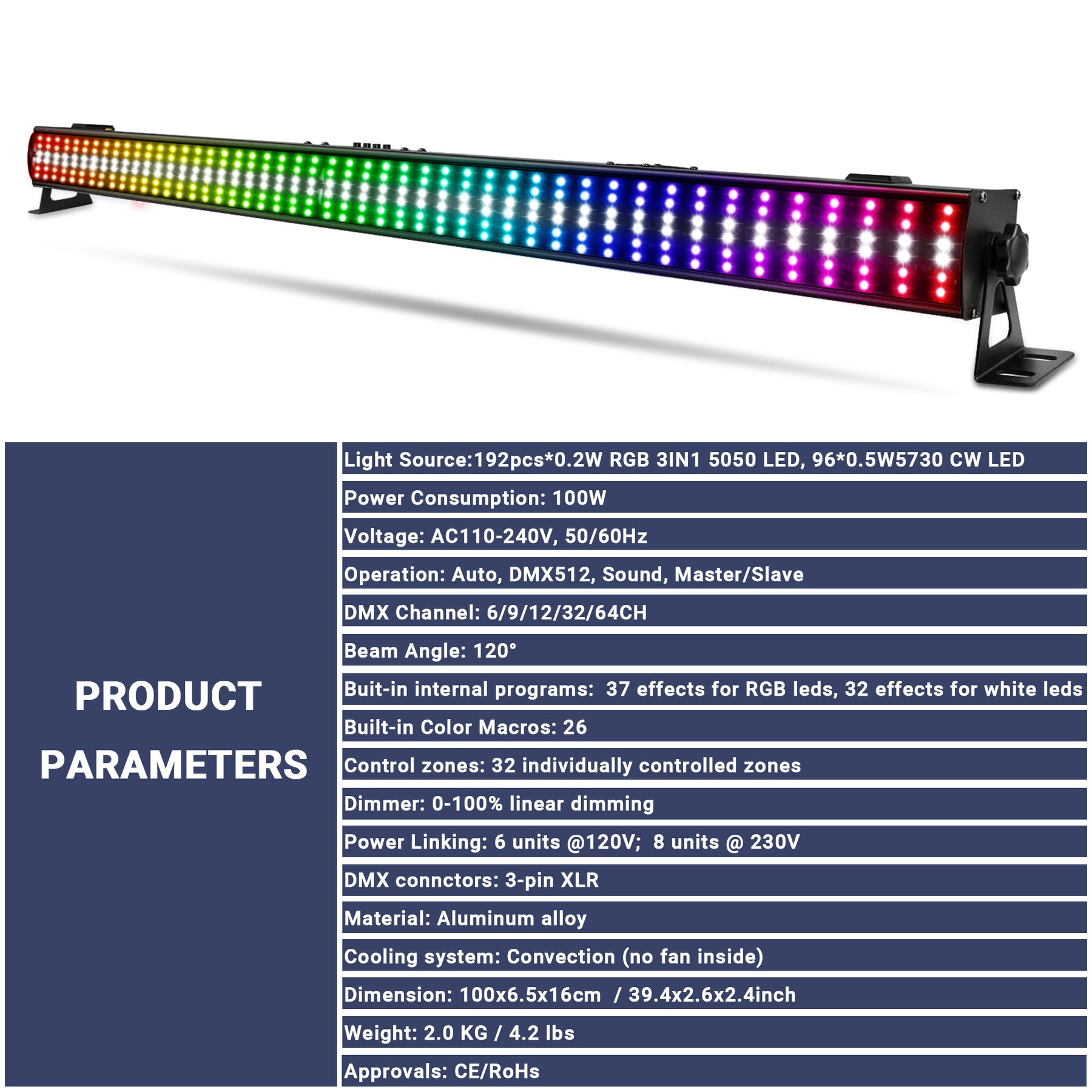Shop 100W DJ Light Bar with 288 RGB+W LEDs for Performance Lighting